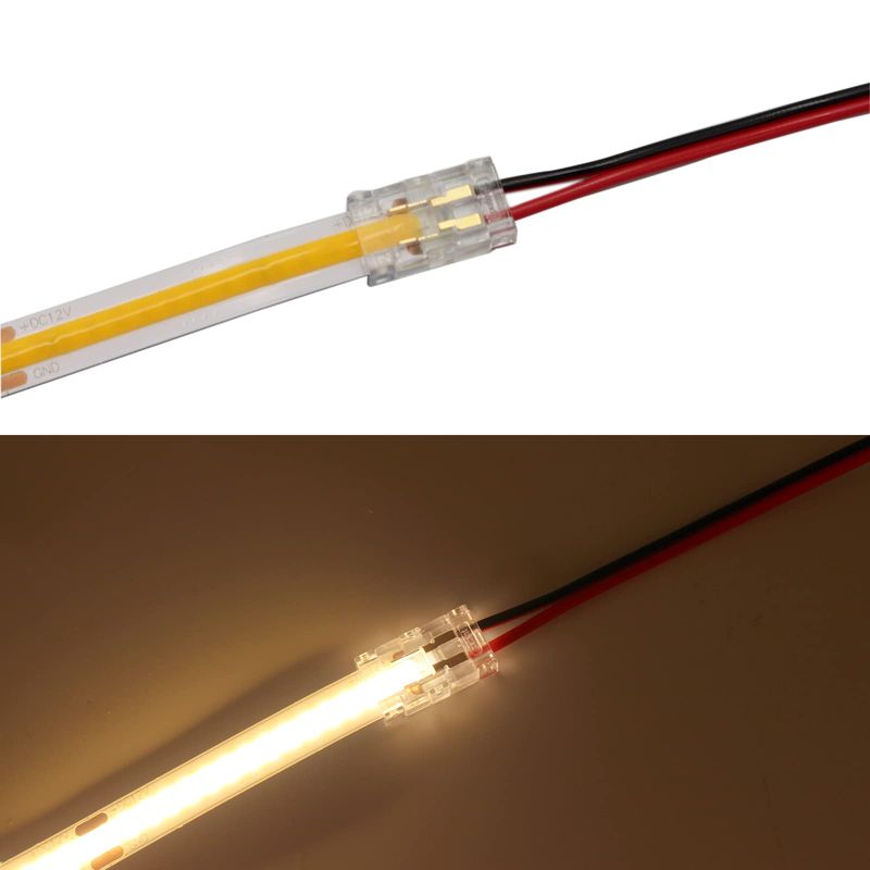 COB LED Strip Connectors - 2-Pin 10 Pcs + 15cm Cable, Gapless ...