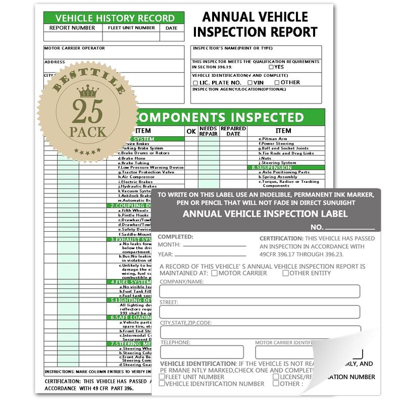 Annual Vehicle Inspection Report Form Dot Annual Inspection Forms and ...