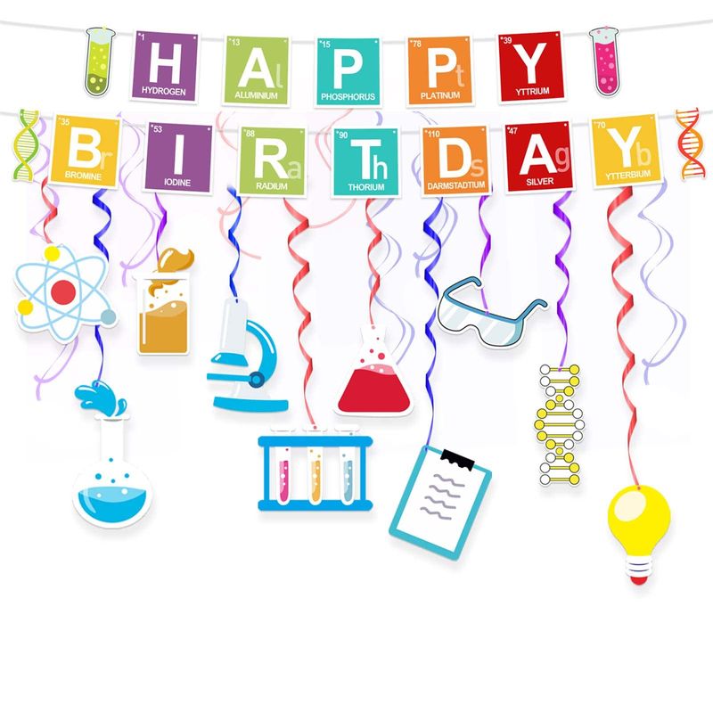 Science Happy Birthday Banner Backdrop Periodic Table Chemistry Theme ...