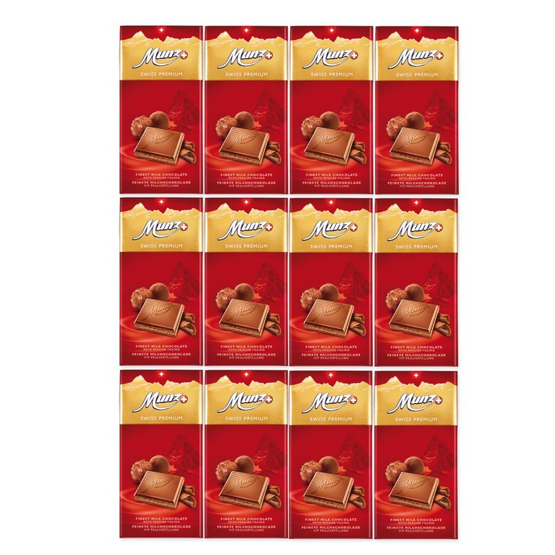 Munz Chocolate Milk Praliné | Fine Milk Chocolate | 12 Bars of 100 g ...