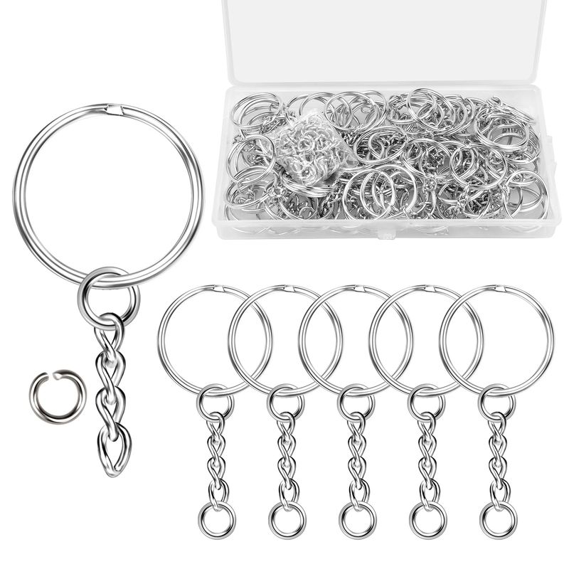 Pack of 80 Key Rings with Chain Split Ring 25 mm Key Ring with Plastic ...