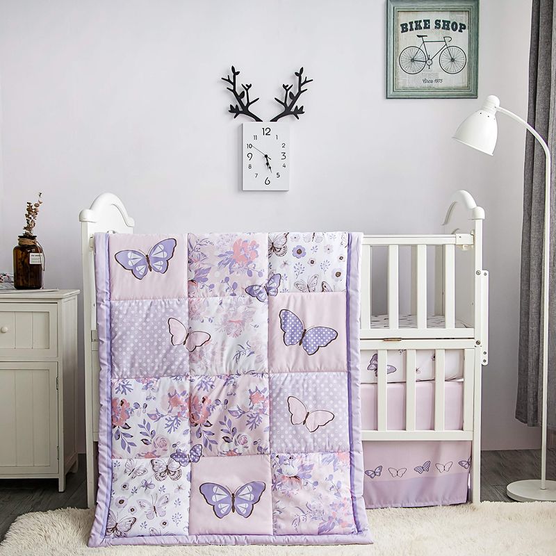 La Premura Crib Bedding Set for Girls – Lilac Butterfly 3 Piece ...