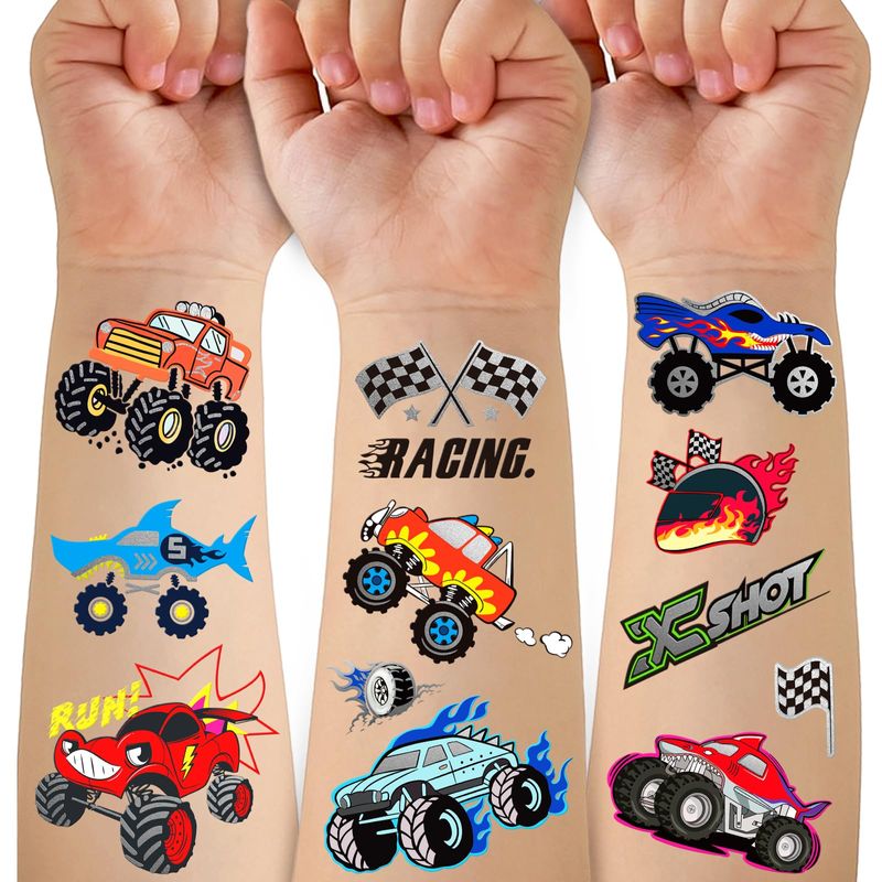 75 PCS Truck Temporary Tattoo for Kids, Groovy Metallic Styles Tattoos ...