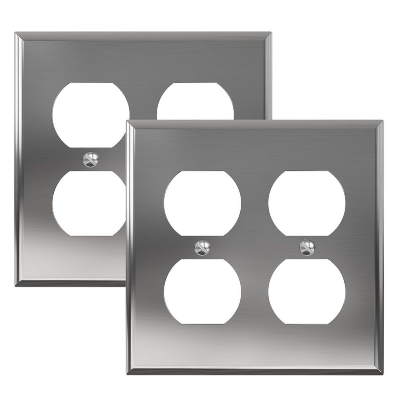 ELEGRP Duplex Receptacle Stainless Steel Outlet Covers, 2-Gang Metal ...