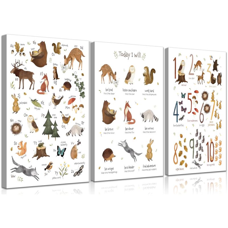Animal Alphabet Numbers Wall Art Classroom Nursery Painting Wall Decor ...