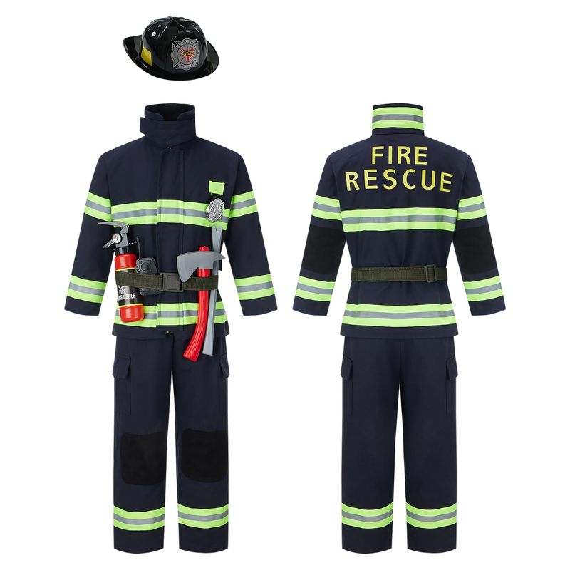 Kosgraiy Firefighter Costume for Kids,Black Fireman Costume for Boy and ...