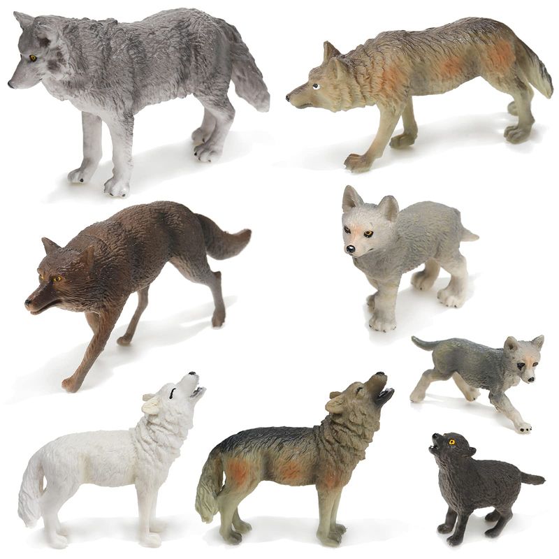 Skylety 8 Pieces Wolves Figurines Wolf Animal Toy Jungle Zoo Animal ...