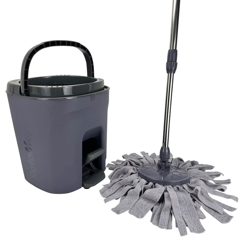 Mop Set with Bucket and Telescopic Handle in Grey - Floor Mop with ...