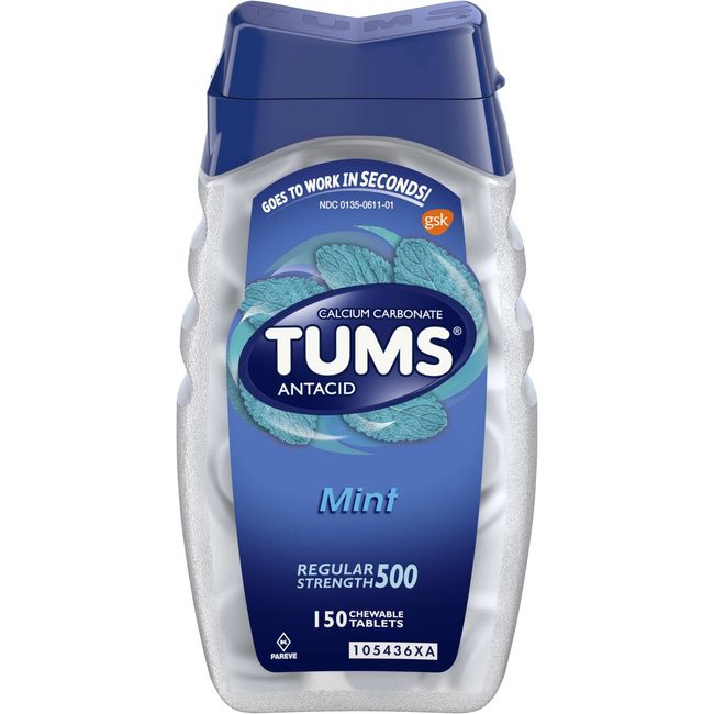 Tums Antacid, Regular Strength, Chewable Tablets, Peppermint, 150-Count ...