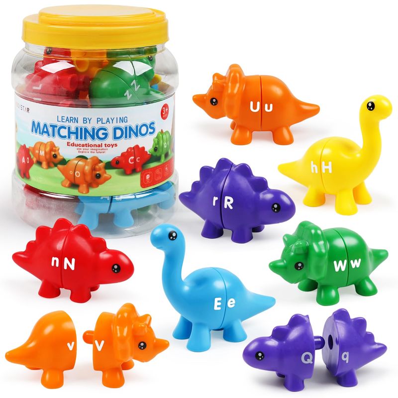 Matching Letters Counting Dinosaur Toys with Double-Sided ABC Alphabet ...