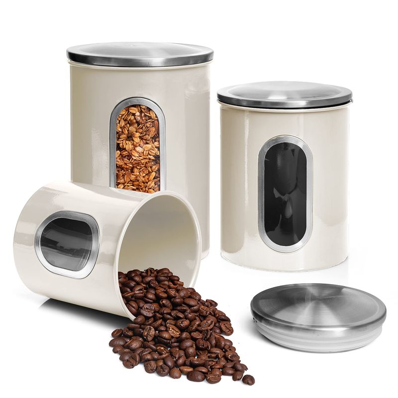 Moss & Stone 3 Piece Ivory Canisters Sets For The Kitchen, Kitchen Jars ...