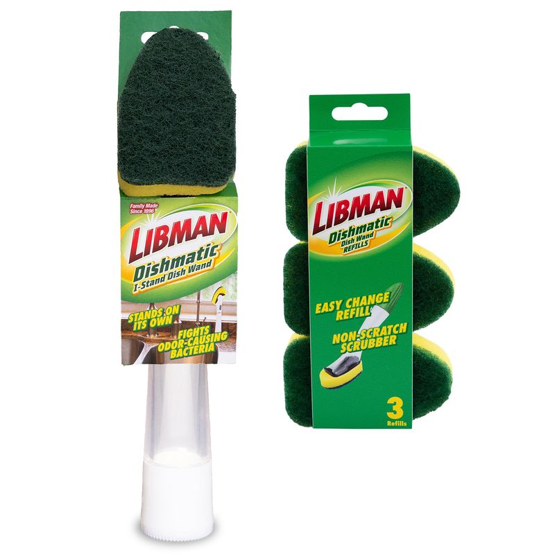 Libman Dishmatic I-Stand Dish Wand Kit, Kitchen Cleaning Scrub Brush ...