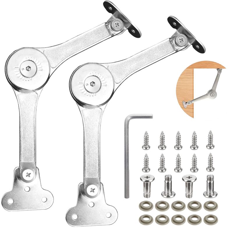 2 Pcs Soft Close Lid Support Hinges, Cabinet Lid Stay Folding Drop Down ...