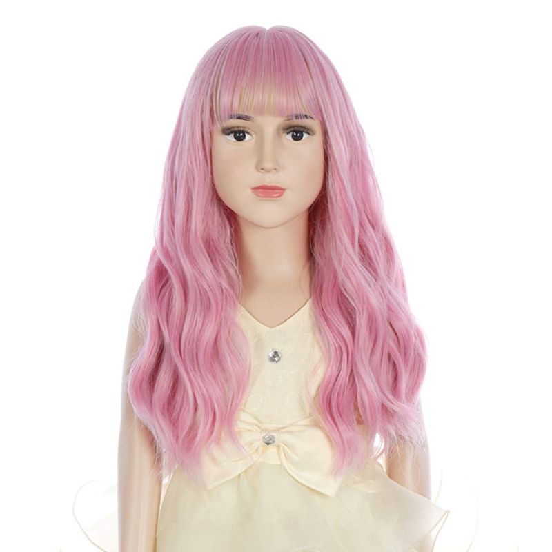 DUDUWIG Girls Long Light Pink Wig Kids Pink Wavy Curly Wig with Bangs ...