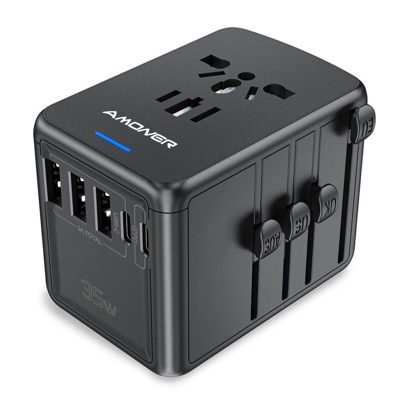 Amoner International Power Conversion Adapter, Fast Charging, 3 USB-A ...