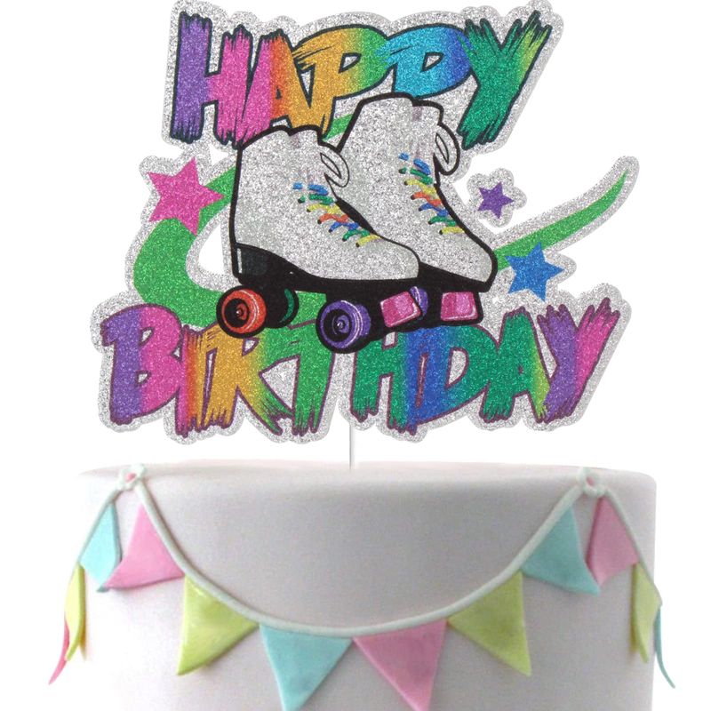 Roller Skate Happy Birthday Cake Topper Colorful Rolling Retro girl ...