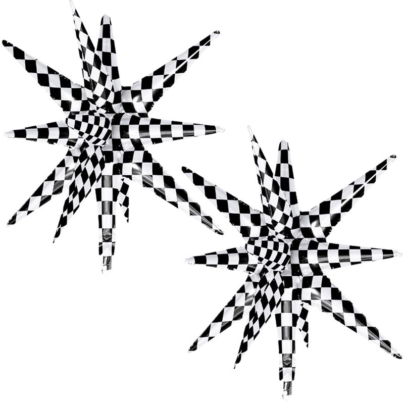 Black White Checkered Star Cone Aluminum Foil Balloons,Checkered Racing Theme 22 Inch Explosion ...