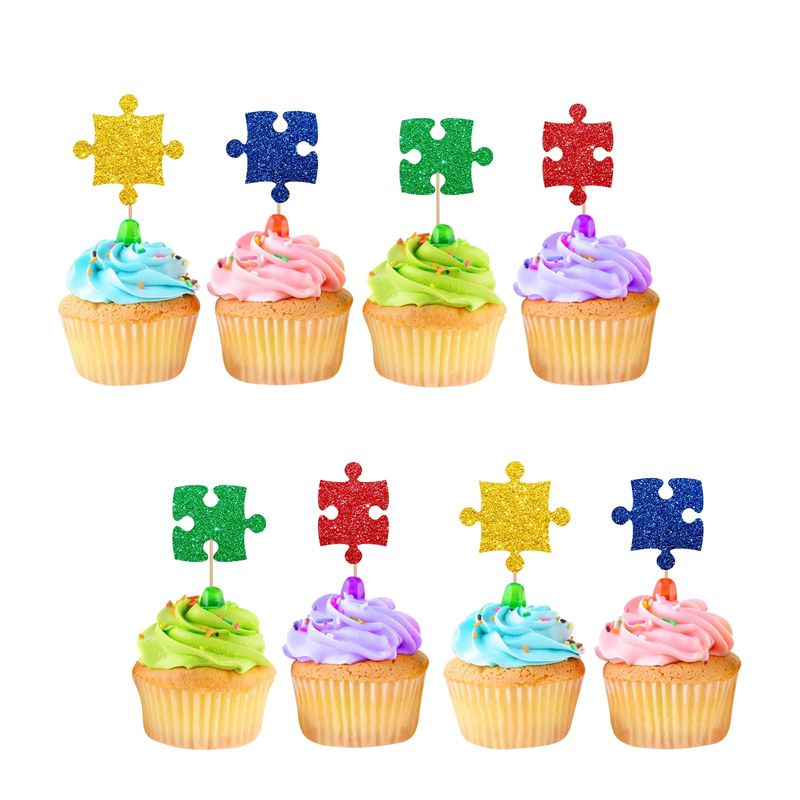 24pcs Puzzle Cupcake Toppers, Primary Colored Puzzle Cupcake Toppers ...