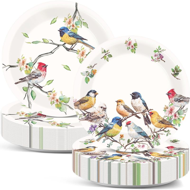 Naozinebi 50PCS Bird Paper Plates 7inch Spring Bird Floral Party ...