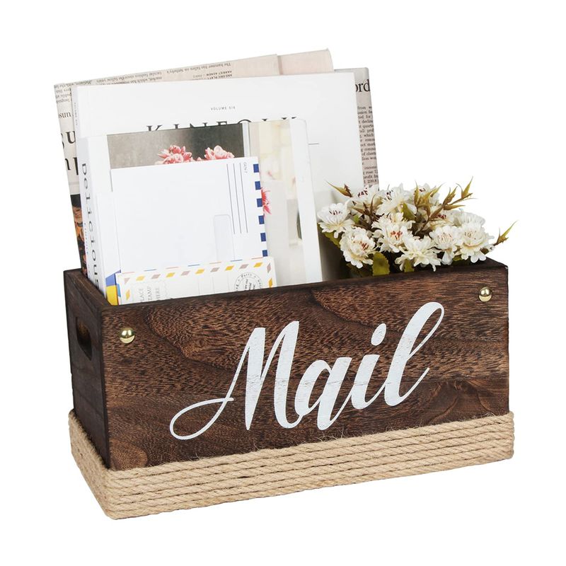J JACKCUBE DESIGN Rustic Torched Wooden Tabletop Mail Organizer Box ...