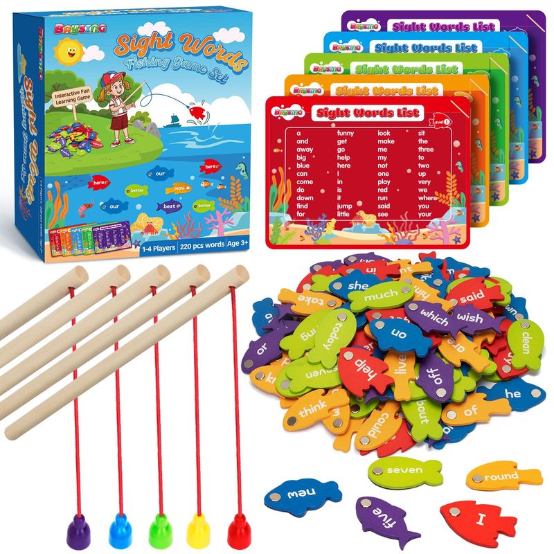 Wooden Magnetic Sight Word Fishing Game for Toddlers, Alphabet Fish ...