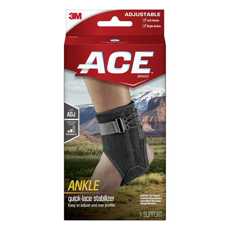 ACE Ankle Brace with Side Stabilizers, Adjustable, Black, 1/Pack ...