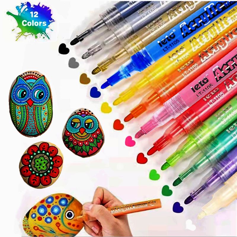 LETO Acrylic Pens for Stones, Waterproof, 12 Colours, Stones Painting ...
