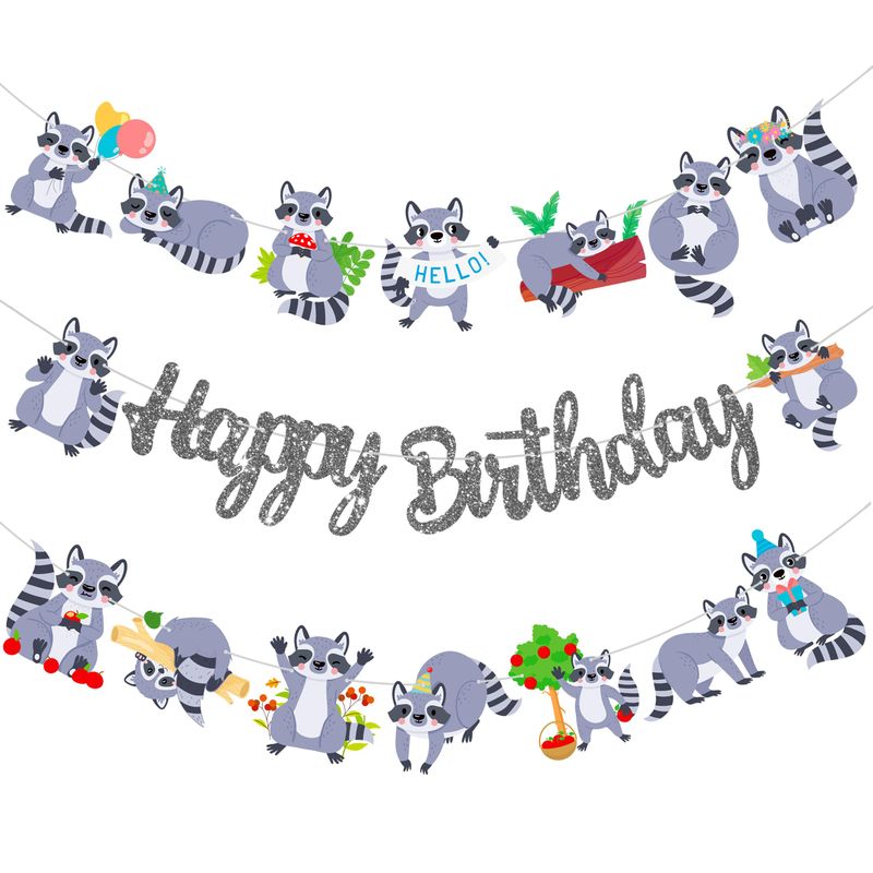 Raccoon Happy Birthday Banners Silver Woodland Birthday Party ...