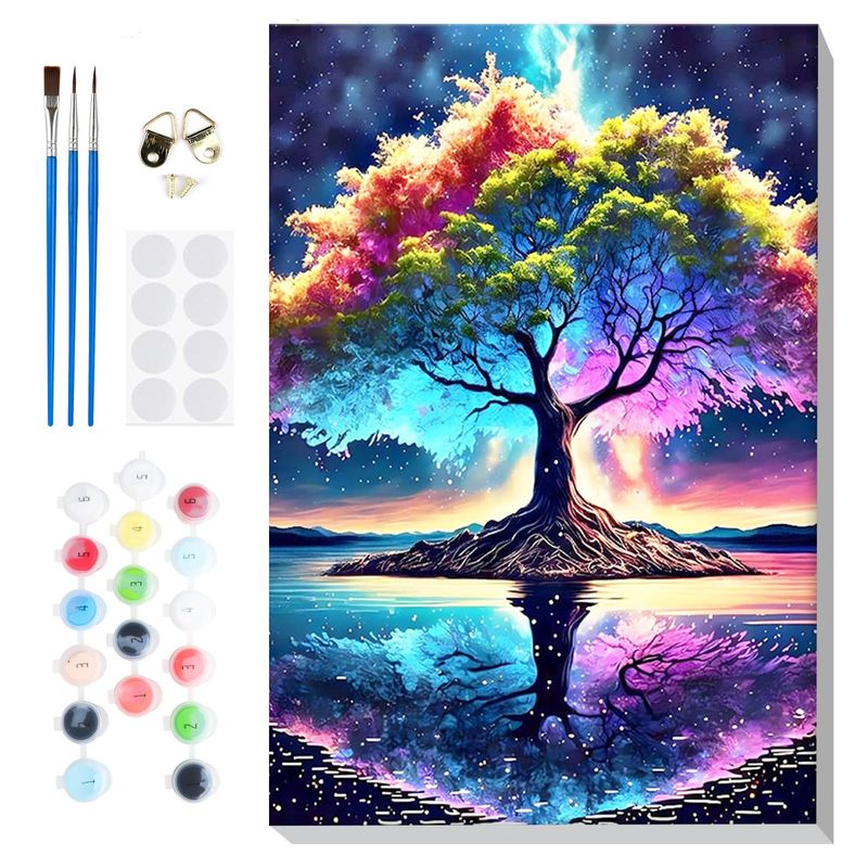 Lxmsja Tree of Life Paint by Numbers for Adults Beginner with Frame, Landscape Painting by ...