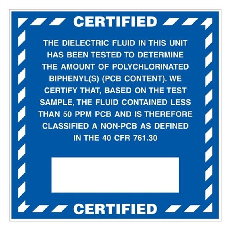 Certified Non-PCB Content Industrial Labels, 6 x 6 inches, Vinyl, Pack ...