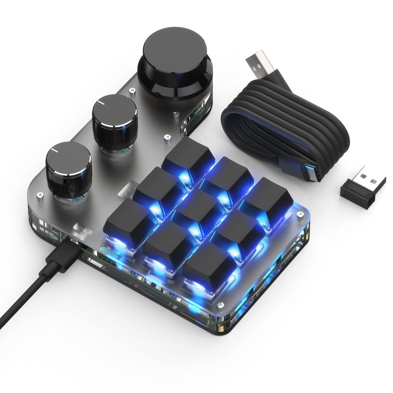 Macro Keyboard, One-Handed Keyboard, 9 Keys, Rotation Knob Included ...