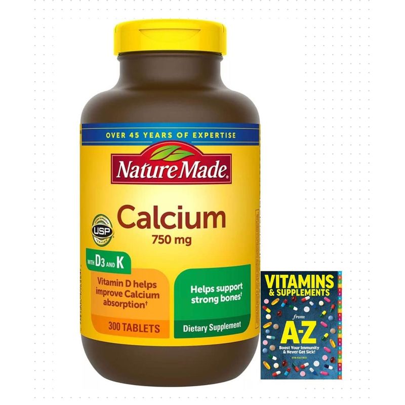 Nature Made Calcium 750 mg with Vitamin D3 and K, Dietary Supplement ...