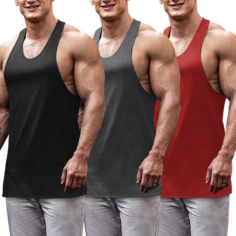 COOFANDY Men's 3 Pack Gym Tank Tops Y-Back Workout Muscle Tee Fitness Bodybuilding T Shirts ...