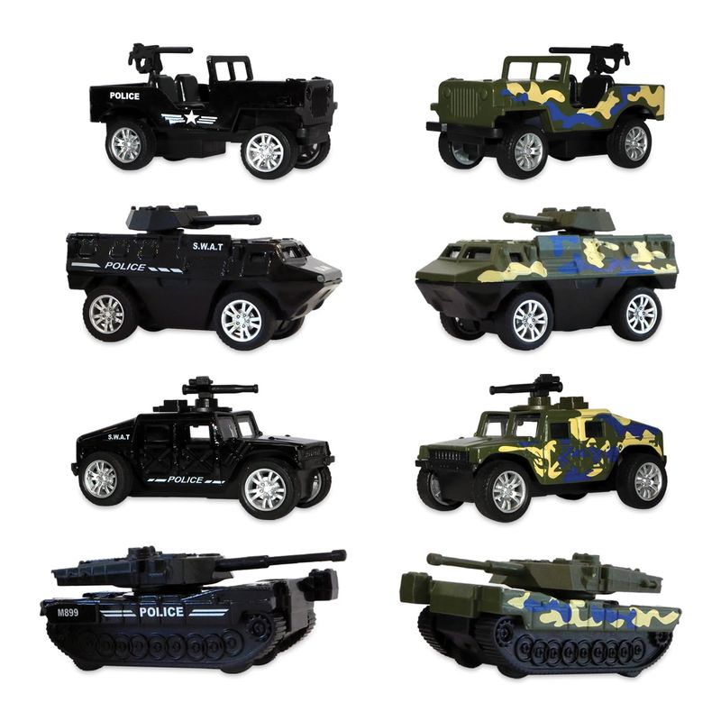 8 Pack diecast Military Toy Vehicle Set, 4 Green Camouflage Army Tanks ...