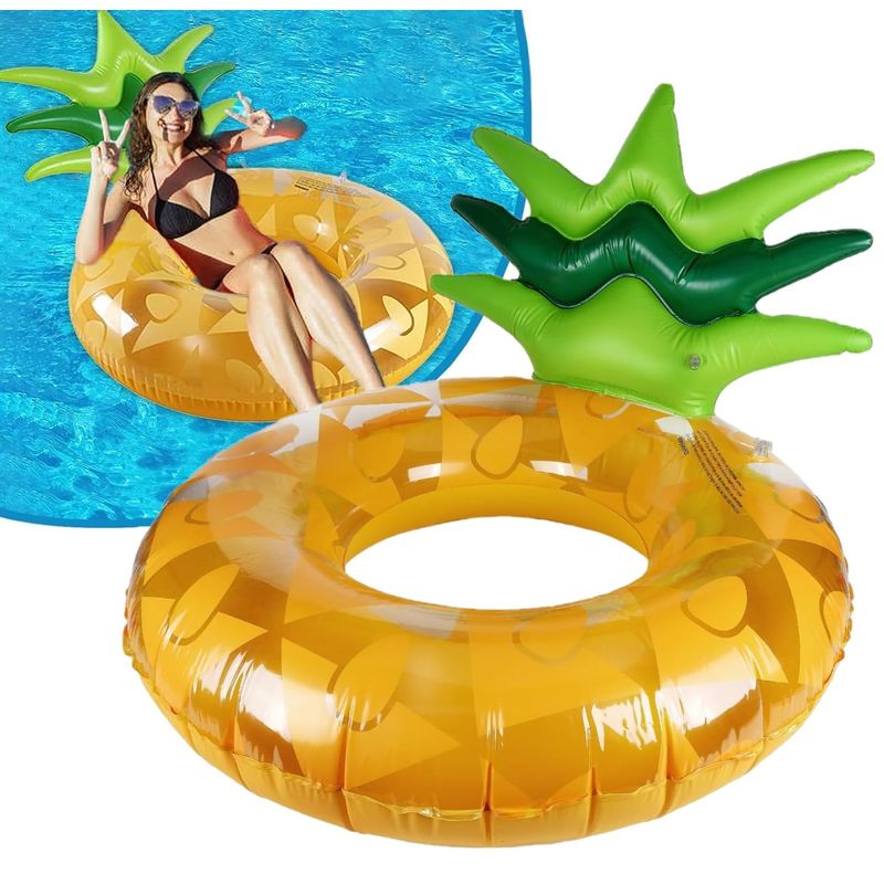 LATERN Pineapple Inflatable Pool Float, 95CM Rubber Inflatable Swimming Raft Water Fun Giant ...