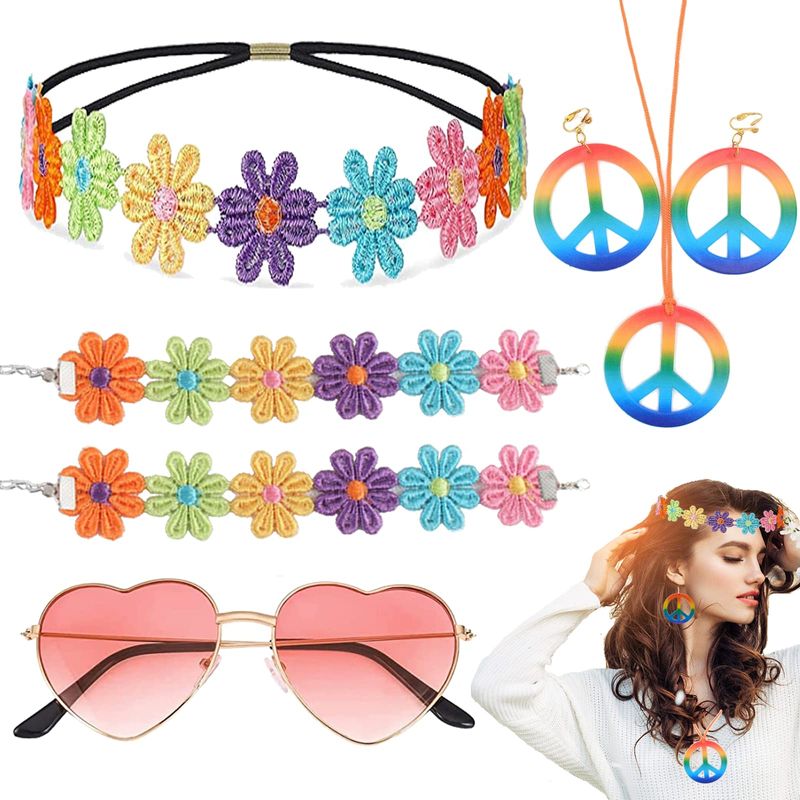 70s Accessories for Women, 7 PCS 70s Fancy Dress Women Include Flower ...