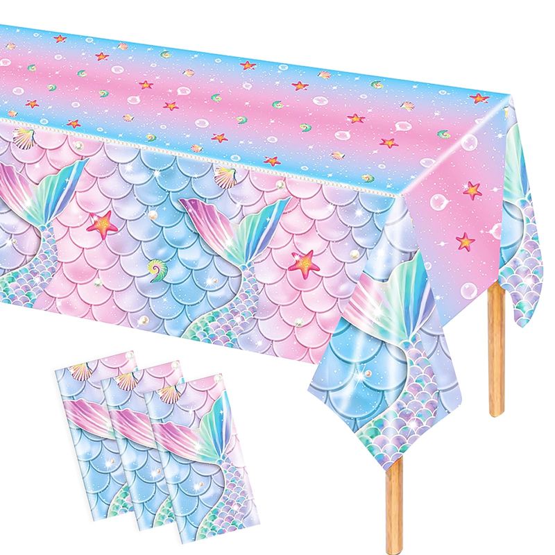 MORAINJAY 3Pcs Mermaid Birthday Table Cloths,137 * 274cm Little Mermaid ...