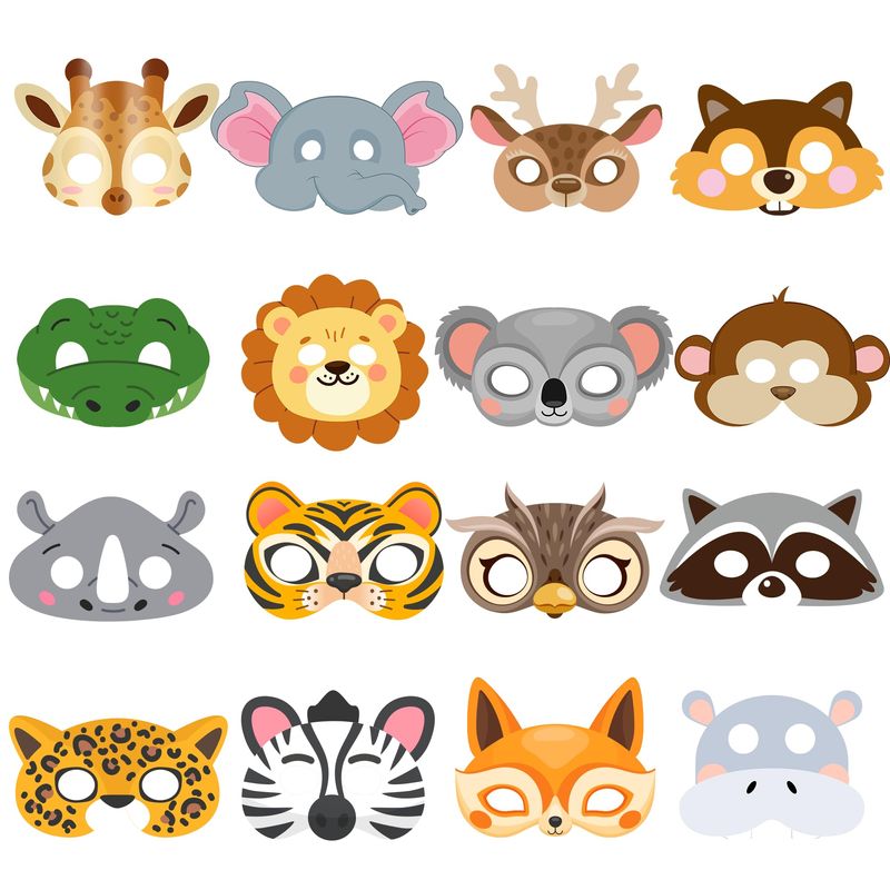 Jungle Animal Masks, 16 Pcs Animal Party Masks, Safari Animal Face Mask ...