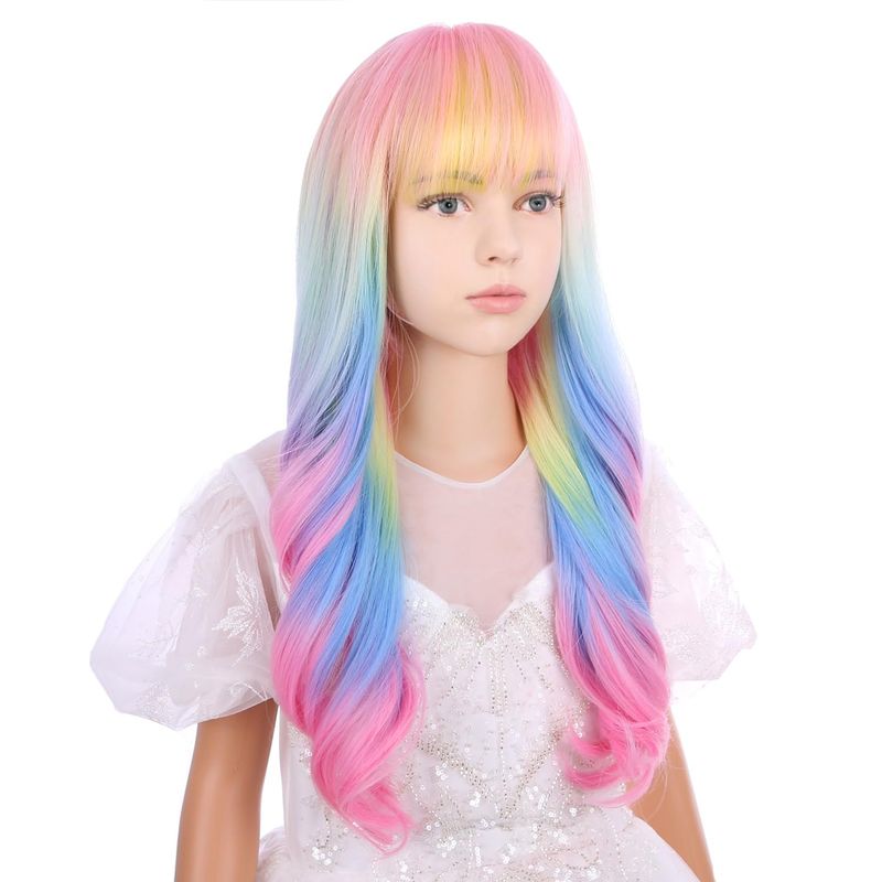 WAVELNM Kids Rainbow Wig Child Long Wavy Curly Wigs Colorful Wig for ...