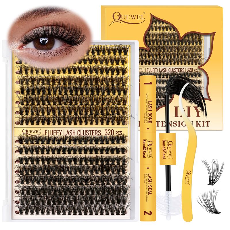 Lash-Extension Kit QUEWEL 320Pcs 30D+40D Fluffy Cluster-Lashes Mix 12 ...