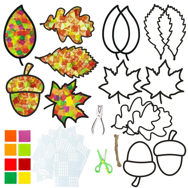 EXQUISS 10 Pieces Fall Leaf Suncatcher Craft Tissue Paper Suncatchers ...