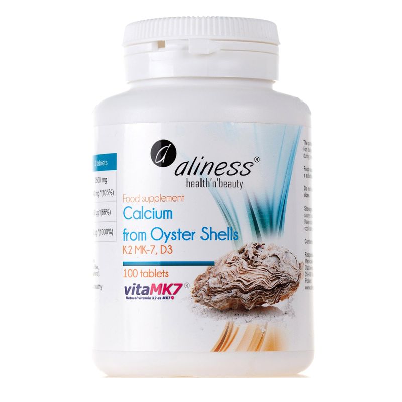Aliness Calcium from Oyster Shells with Vitamin K2 MK-7 and D3, 100 ...