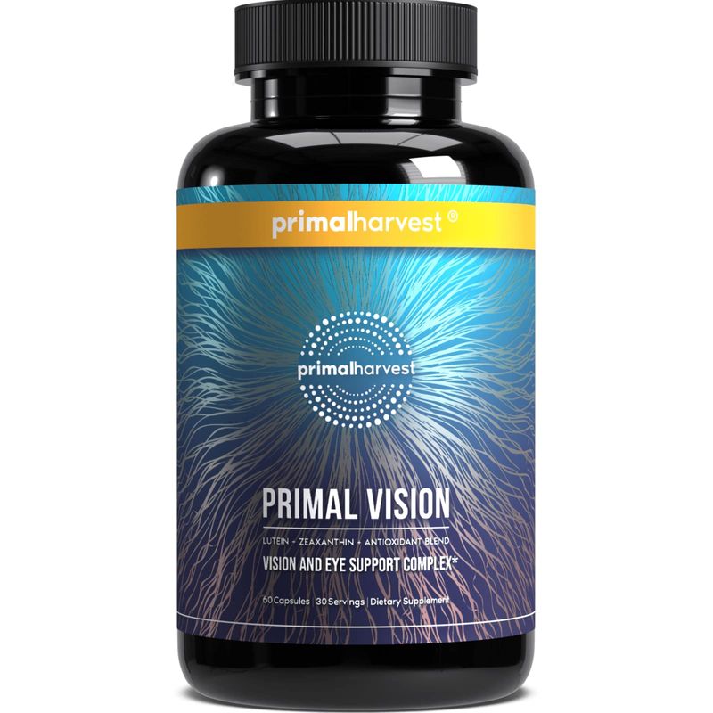 Primal Harvest Vision and Eye Support Complex with Lutein, Zeaxanthin Plus Vitamin E, Bilberry ...