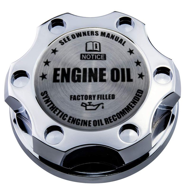 VMS RACING CHROME OIL CAP with SILVER ENGINE OIL NOTICE Emblem in CNC ...