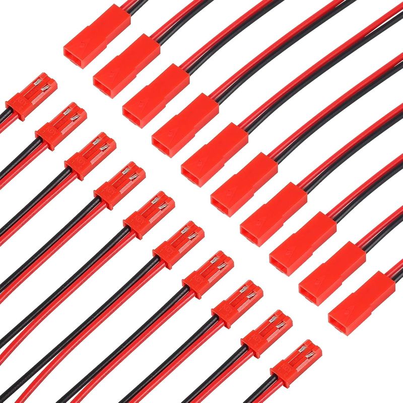 60Pairs for JST Plug Connector 2 Pin Male Female Plug Connectors Wire Cable 200mm 22AWG Red and ...