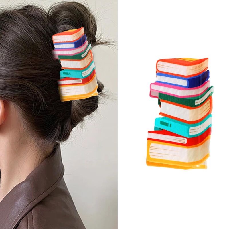 Back To School Hair Clips for Women Girls Orange Book Shape 3.5 Inch ...
