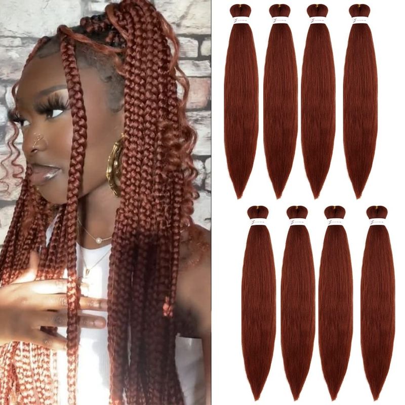 Pre Stretched Braiding Hair Copper Red Long Braid 32 Inch 8 Packs ...