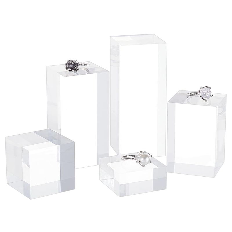 BENECREAT 5pcs Clear Acrylic Cube Display Block 2/4/6/8/10cm Solid Pedestal Stand for Gem ...
