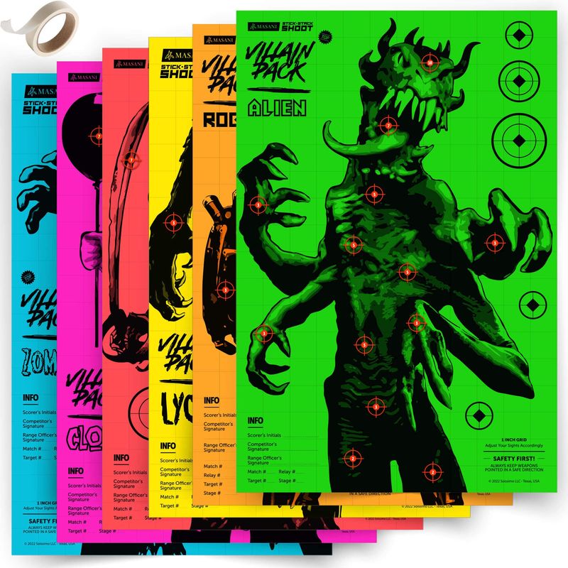 MASANI Villain Shooting Targets - 12 Pack Paper Targets - 2X Each ...