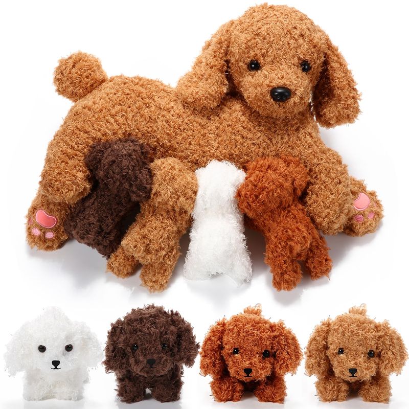 Honoson Nurturing Dog Stuffed Animal with Puppies Set Nursing Mommy Dog ...